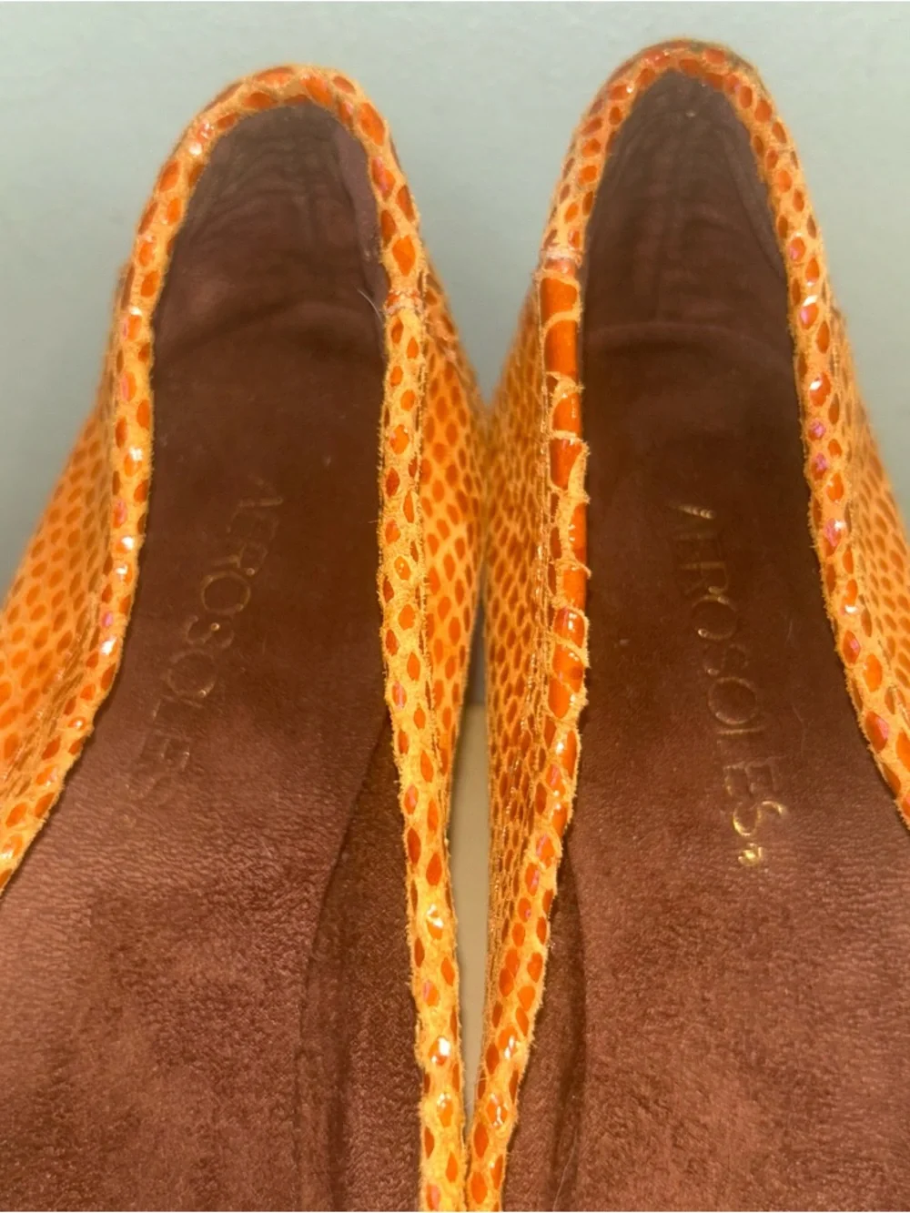 AEROSOLES | Shoes | Aerosoles Orange Leather Snake Reptile Wedge Heel ...